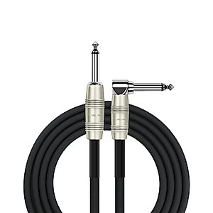 Kirlin Cable IP-202PR-10/BK - 10 Feet - Straight to Right Angle 1/4-Inch Plug Instrument Cable Black PVC Jacket
