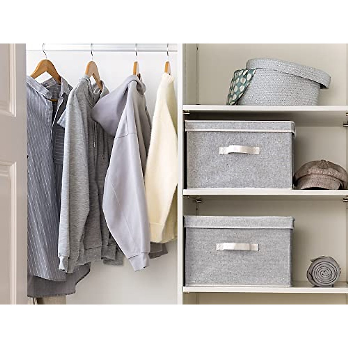StorageWorks Decorative Storage Boxes, Storage Basket With Lid And Handles, Gray, Large, 2-Pack, 15 ¾" L x 10 ¼" W x 9 ¾" H