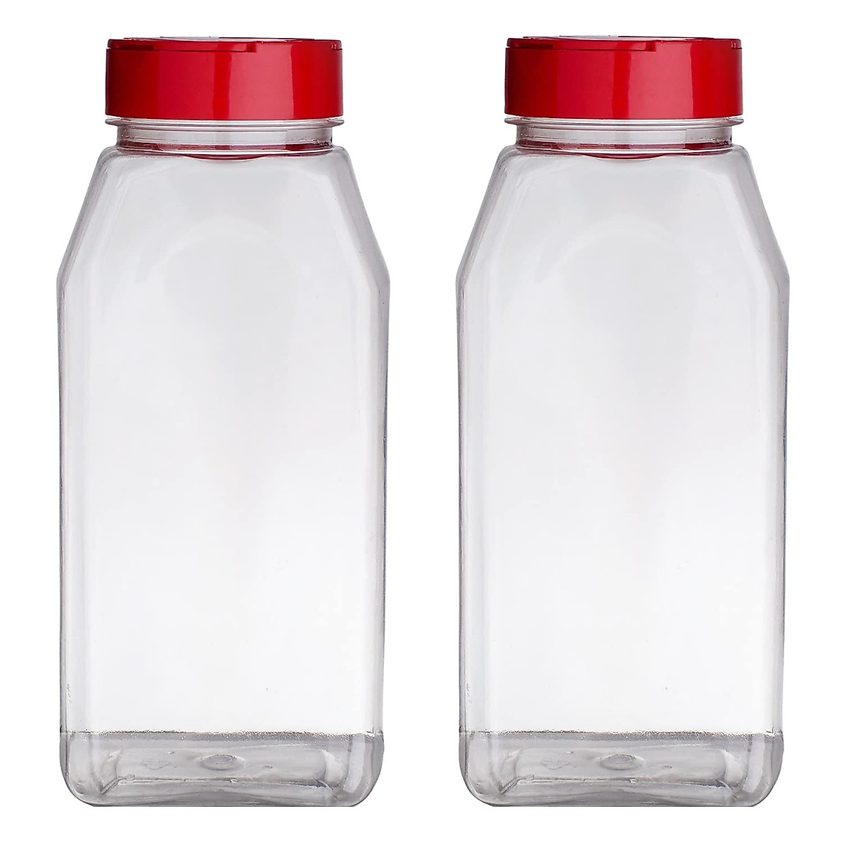 Skyway Supreme Large 32 OZ Clear Plastic Spice Bottles Containers - Set of 2 - Flap Cap Pour and Sifter Shaker Jars - Refillable Perfect For Storing and Dispensing Spices Herbs and Rubs - BPA Free