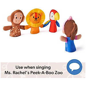 Ms. Rachel Finger Puppets Zoo Friends 4-Pack, Lion, Monkey & Parrot, Educational Toys & Animal Puppets, Toddler Toys for Girls & Boys Ages 6 Months-2+