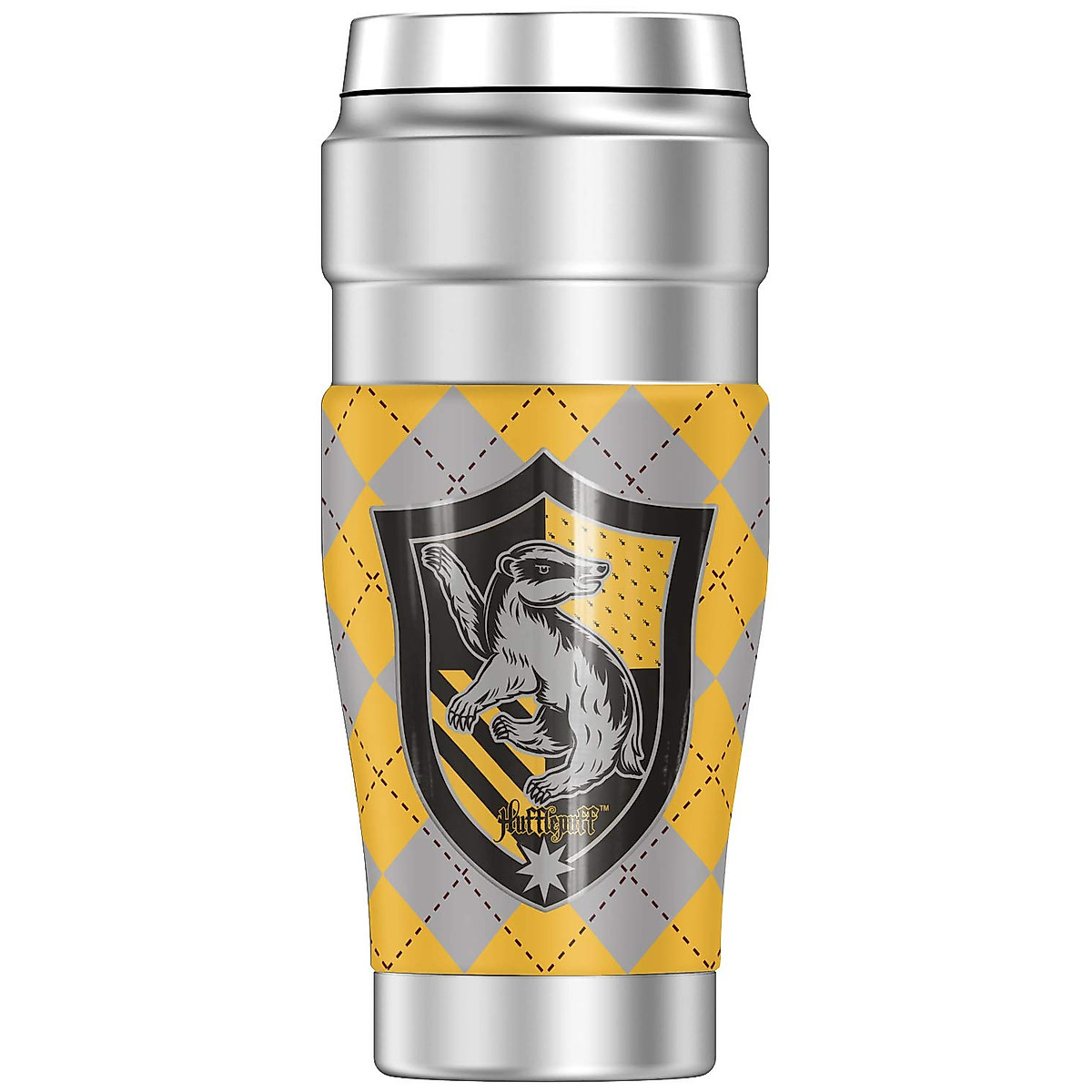 THERMOS Harry Potter Hufflepuff Plaid Sigil, STAINLESS KING Stainless Steel Travel Tumbler, Vacuum insulated & Double Wall, 16oz