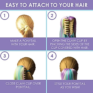 My Hair Popz Deluxe Synthetic Fiber Ponytail Hair Extensions | Heat and Tangle Resistant Colored Hair Extensions for Kids | Easy to Attach Ponytail for Child Friendly Use | Claw Clip | Unicorn