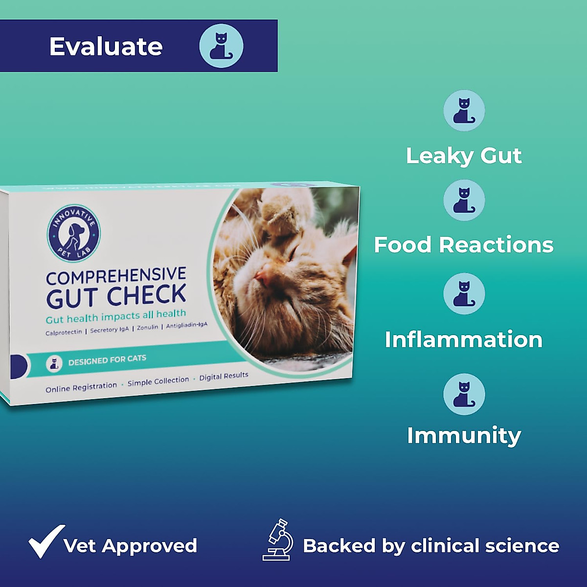 Innovative Pet Lab Comprehensive Gut Health Test Kit for Cats - at-Home Cat Stool Test for Immune & Gluten Sensitivity Symptoms Like Diarrhea, Vomiting, Itchy Skin - Easy Non-Invasive Testing Kit