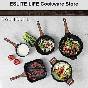 ESLITE LIFE Nonstick Crepe Pan with Spreader, 11 Inch Granite Coating Flat Skillet Tawa Dosa Tortilla Pan, Compatible with All Stovetops (Gas, Electric & Induction), PFOA Free, Black