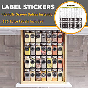 SpaceAid Bamboo Silverware Drawer Organizer with Labels (Natural, 6 Slots) Spice Drawer Organizer with 28 Spice Jars