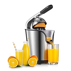 FOHERE Citrus Juicer Electric Orange Juicer with Humanized Handle and Two Size Cones for Grapefruits, Orange and Lemon, Powerful 160W Silent Motor Stainless Steel BPA-Free, Silver