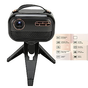 Video Projector, 3D Image 5G WIFI 4K Support Mini Projector for Outdoor for Car (Black)