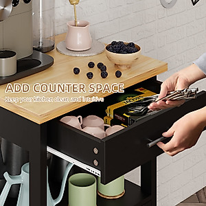 Shintenchi Kitchen Island Cart with Storage,Rolling Kitchen Island Side Table on Wheels with Worktop,Single Door Storage Cabinet and Drawer for Kitchen,Dinning Room, Black