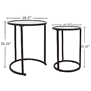RiteSune Round Glass Black Nesting Side End Accent Tables Set of 2, Small Stacking Coffee Table for Small Space Living Room, Bedroom, Christmas, New Year (Black)