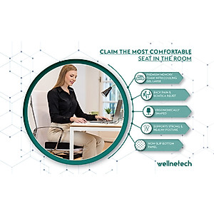 Wellnetech Seat Cushion Non-Slip Sciatica & Back Coccyx Tailbone Pain Relief Car Seat Cushion All-Day Sitting Comfort for Office Desk Gaming Chair. Enhanced Gel Memory Foam Seat Cushion