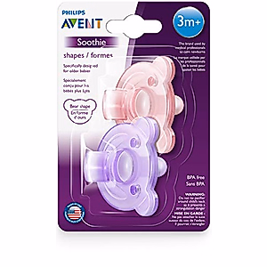Philips AVENT Soothie Shapes Pacifier, Pink/Purple, 3-18 Months, 2 Pack, SCF194/05
