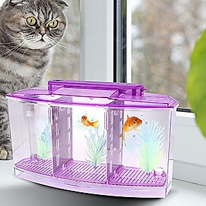 Fish Tank, Adjustable Light Isolation Acrylic Small Aquarium, with LED Light for Small Fishes for Betta with Water Change Valve(Purple)