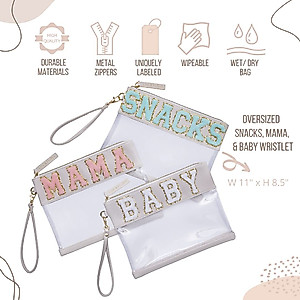 Lucky Love Diaper Bag Organizing Pouches | Set of 3 Including Diaper Clutch | Dry Wet Bag (Chenille Letter Pouches)