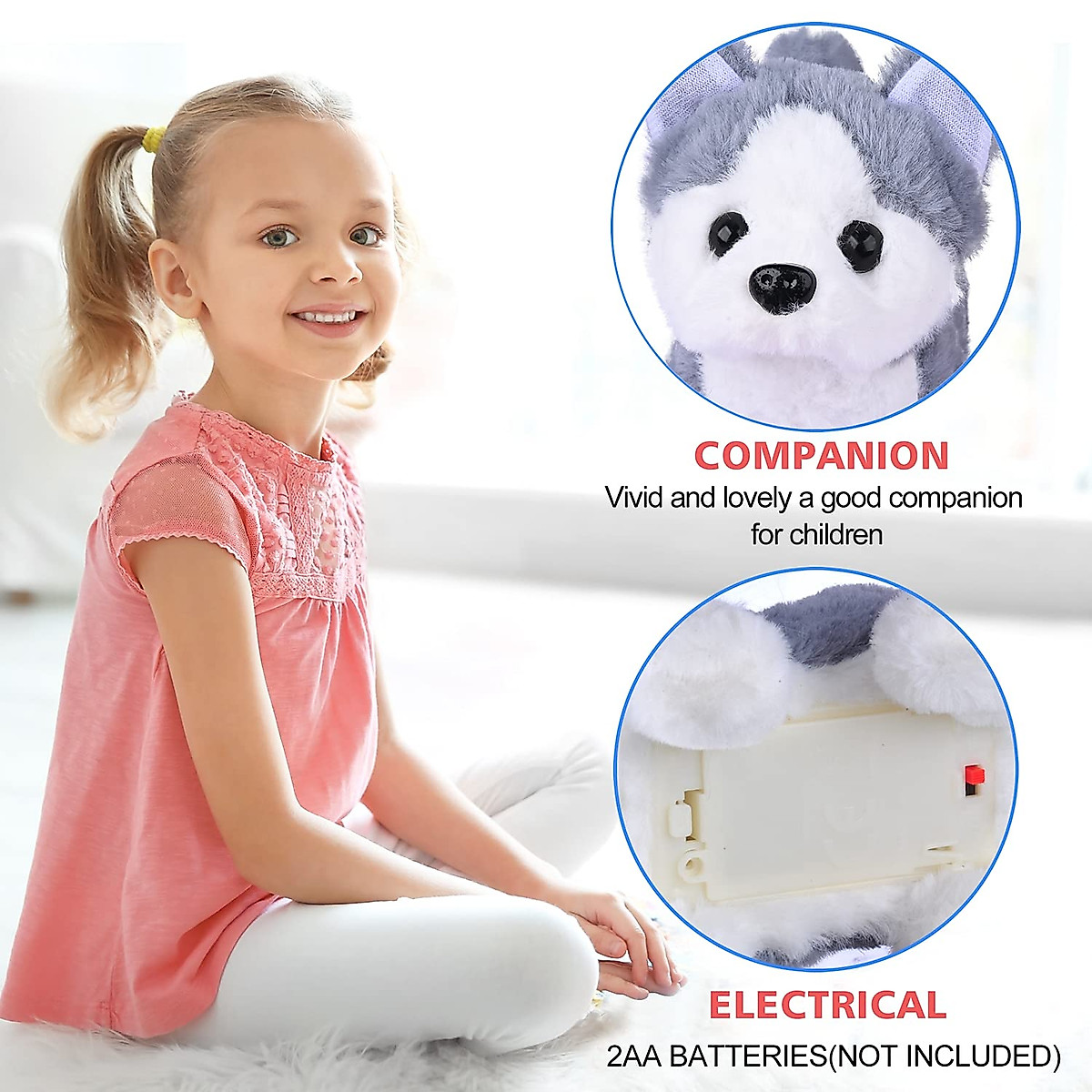 WorWoder Plush Husky Dog Toy Puppy Electronic Interactive Pet Dog - Walking, Barking, Tail Wagging, Stretching Companion Animal for Kids (Husky Dog)