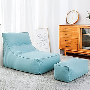 FOUNCY Bean Bag Cover - Comfortable and Breathable Cotton Linen Beanbag Stuffed Sack for Lazy Sofa Chair, Multi-Functional Storage Bag with Footstool Cover (100 * 75 * 75cm, Light Blue)