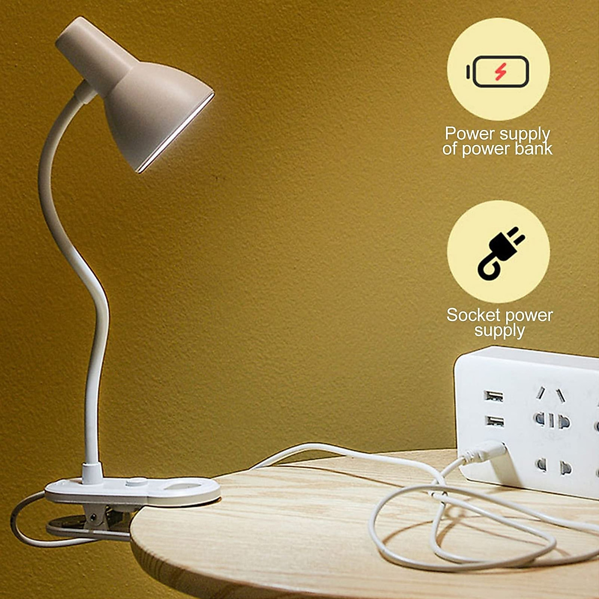 OSALADI Reading Lamp Gooseneck Desk Lamps LED Table Lamp Clip On Desktop Light with USB Charging Port for College Dorm, Home, Office