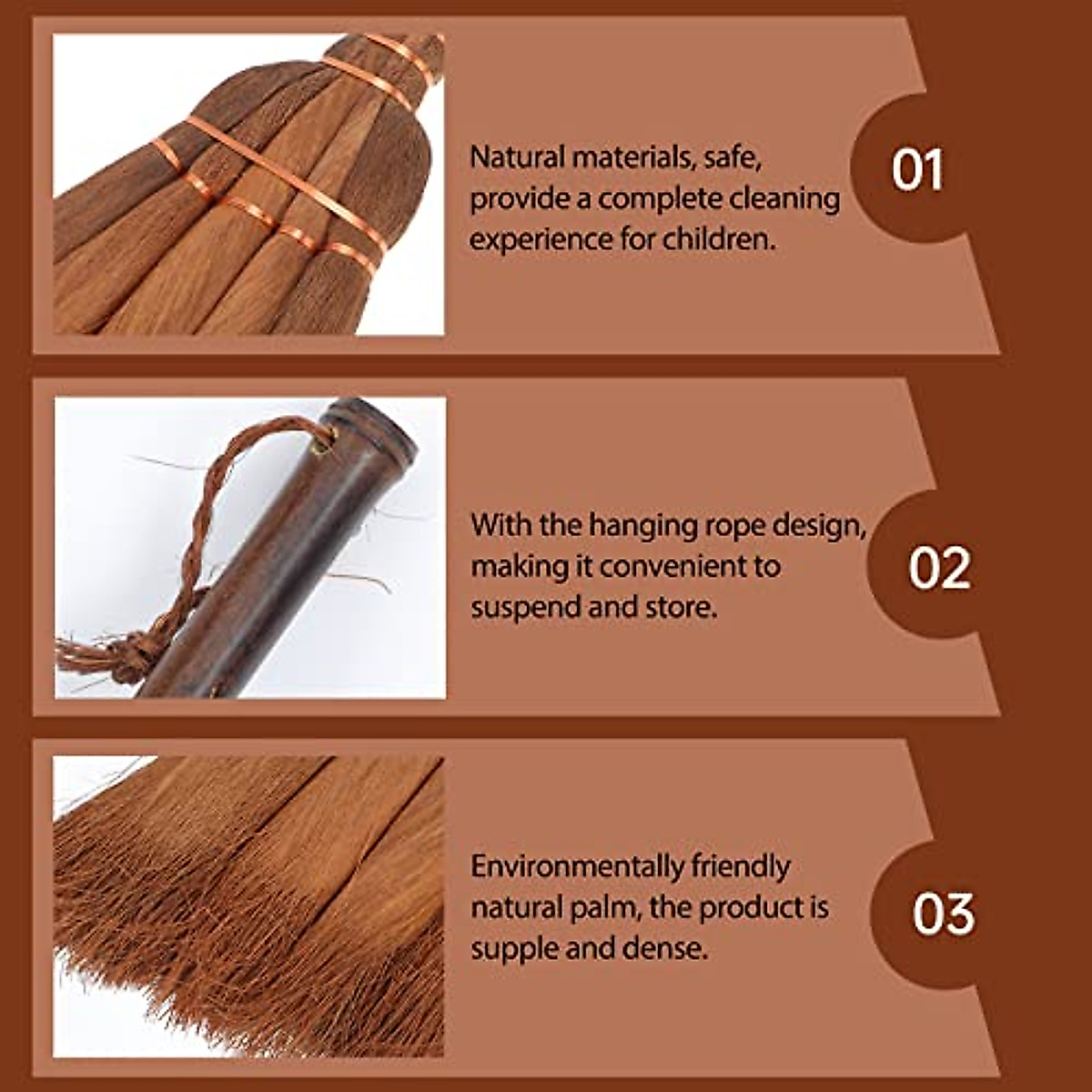 Housoutil Asian Straw Brooms Thai Natural Flower Grass Broom Whisk Broom Retro Kid Sweeping Cleaning Broom Broomstick for Courtyard Garage Kitchen Office Floor