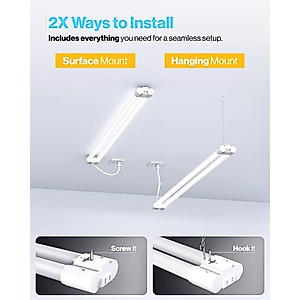 Sunco Linkable LED Utility Shop Light, 4500 LM, 5000K Daylight, 4 FT, 48 Inch Integrated Fixture for Garage, 40W Equivalent 150W, Surface + Suspension Mount, White