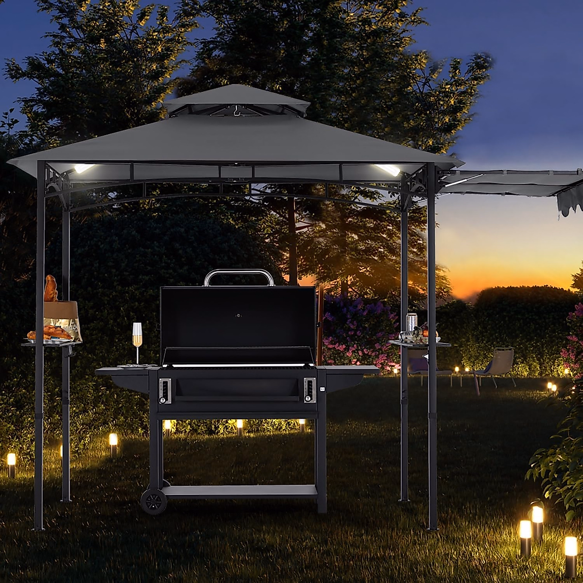 Grill BBQ Gazebo Canopy for Outdoor Grill, 5x11 Outdoor Patio Grilling Gazebo with Awning Supported by Upgraded Hydraulic Rod for Backyard and Deck by OUTDOOR WIND, Gray