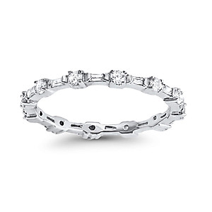 Blue Apple Co. Simulated Cubic Zirconia Size-5 Full Eternity Wedding Band Ring Baguette Round CZ 925 Sterling Silver