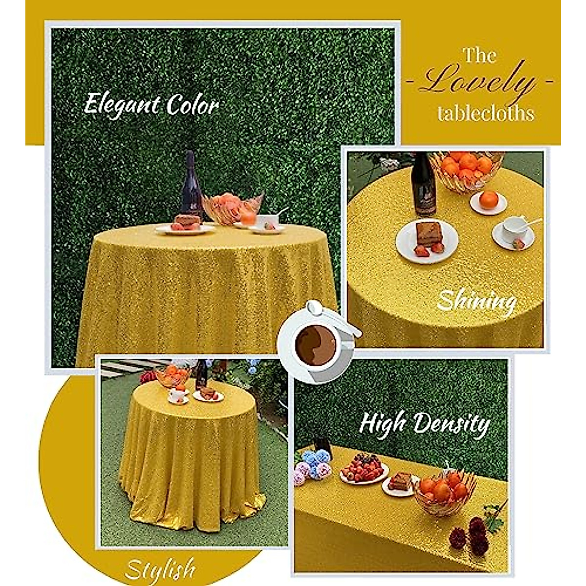 CEMIALLY Gold Sequin Tablecloth for Parties Decoration,50"x50" Rectangle Cover Overlay Sparkle Glitter Shimmer Small Table Cloth for Wedding Birthday Baby Shower Bridal Banquet Dessert Reception Table