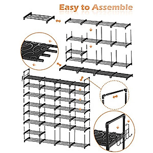 TIMEBAL 8 Tier Large Shoe Rack Organizer, 52-60 Pairs Shoe Storage, Vertical Free Standing Tall Shoe Rack for Entryway, Stackable Shoe Cabinet Shoe Rack Organizer for Closet Bedroom Hallway Garage