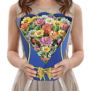 Daisy Paper Flowers Pop Up Cards, 12 Inch Christmas Pop Up Cards with Note Card and Envelope, 3D Pop Up Greeting Cards Handmade Paper Flowers Bouquet Cards, Popup Christmas Cards for Holiday Cards Daisy Thank You Cards