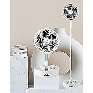 BC.HINGER 8-Inch Foldaway Oscillating Fan - Desk Table Fans Portable Air Circulator Travel Mini Fans Rechargeable Battery Operated, Pedestal Stand Floor Fan with Adjustable Height, 4 Speeds & Time Settings