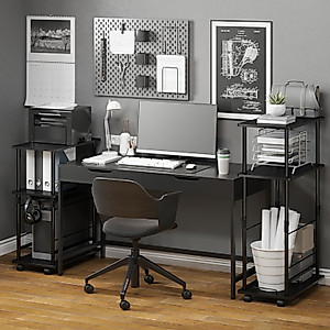 PROXRACER Height Adjustable Computer Tower Stand, 3-Tier CPU Holder Cart Printer Stand Mobile PC Laptop Standing Table Home Office Gaming Accessories with Rolling Wheels