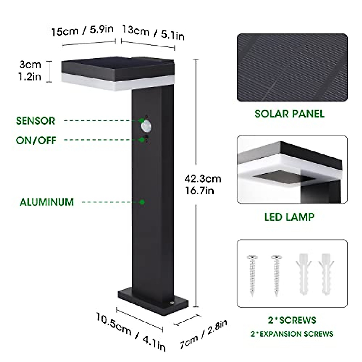 TJCoLUX Outdoor Solar Landscape Path Light with Motion Sensor, Aluminum Black Pathway Light for Garden Lawn Yard Walkway Driveway, IP44 Waterproof, 4000K