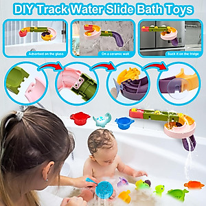 Akosuntoys Baby Bath Toys for Todders 1+ Year Old,DIY Duck Water Slide Mold Free Lighting-Up Dinosaur Toys Stacking Cups & Swimming Turtle New Born Baby Bathtub Water Toys Preschool Toddler Pool Toys