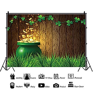 Baocicco 10x8ft Vinyl St.Patrick's Day Backdrop Pot of Gold Photography Background Lucky Irish Shamrock Wooden Texture Wall Grass Field Children Baby Adults Portraits Photo Studio