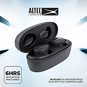 Altec Lansing NanoBuds True Wireless Earbuds with Charging Case, IPX4 Waterproof, Dual Mic, 30 Hours Playtime – Sports in Ear Earphones for iPhone & Android (Charcoal Grey)
