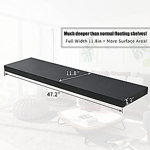 WELLAND 12" Deep Black Floating Shelves, Floating Wall Shelf, 47.24" L x 11.81" D x 2" T, Deeper Than Others, Black