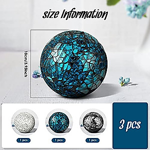 3 Pieces Decorative Balls Mosaic Glass Sphere Centerpiece Orb Glass Vase Balls Vases Dining Table Decorations (Silver, Turquoise, Black)