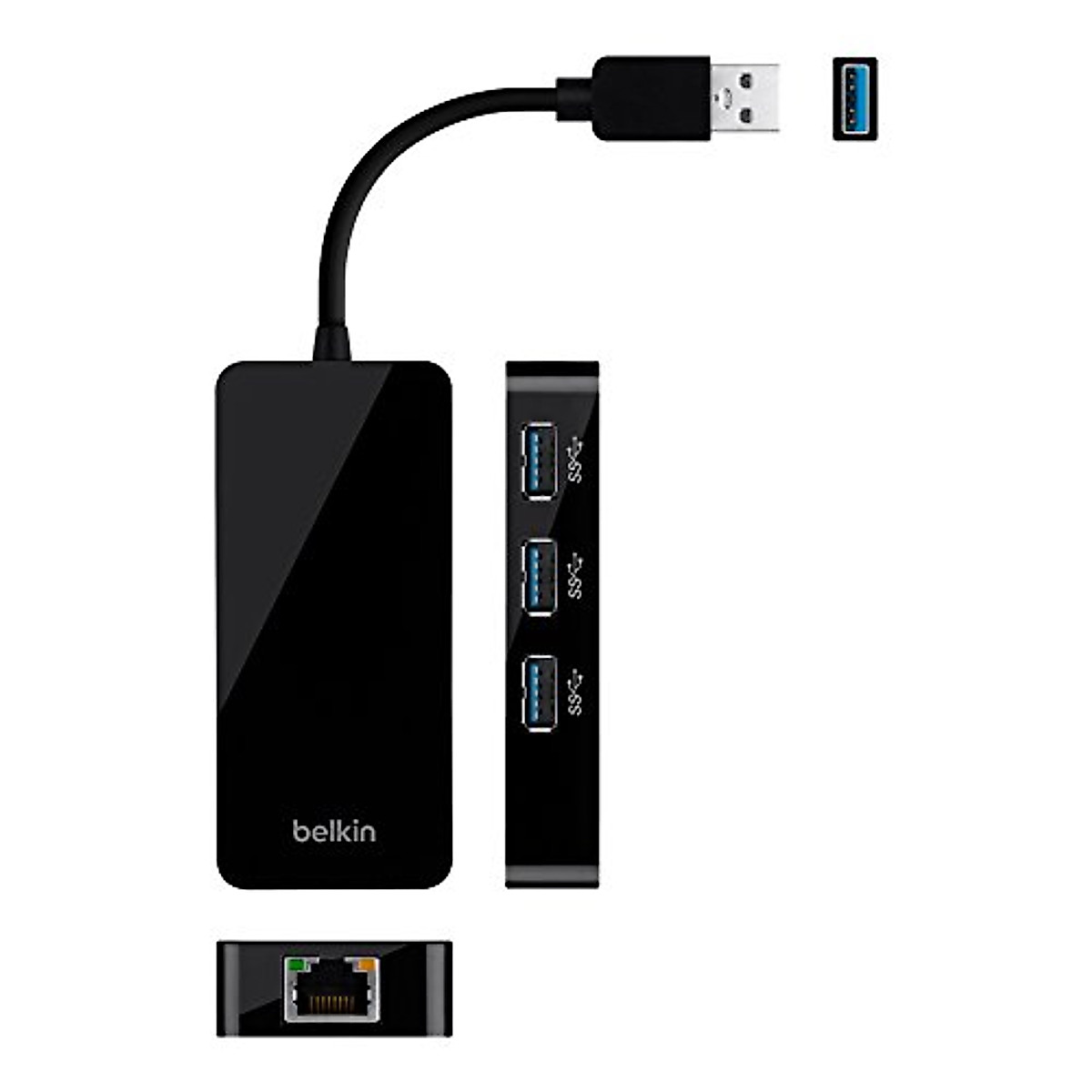 Belkin USB 3.0 Hub w/ 3 USB Ports & Gigabit Ethernet - USB Splitter - USB Hub 3.0 - USB Docking Station - Ethernet Adapter for Laptop - USB Adapter - USB Hub for Laptop - USB Ethernet Adapter - Black