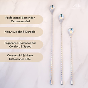 A Bar Above Bar Spoon Set of 3 (12”, 15”, & 17”) –Stainless Steel Cocktail Stirrer Bar Set for Mixing Glass or Shaker – Spiral Handle Drink Stirrers Bar Supplies – Professional Mixing Spoons