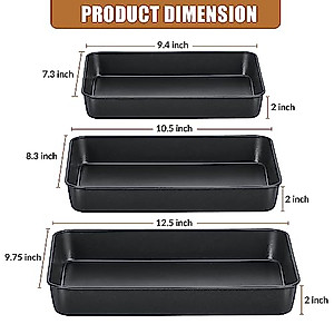 E-far Nonstick Baking Pans Set of 3, Rectangle Stainless Steel Sheet Cake Pan for Toaster Oven, 12.5/10.5/9.4 Inch, Black Bakeware for Brownie Lasagna Casserole Cake, Non-toxic & Healthy, 2 inch Deep