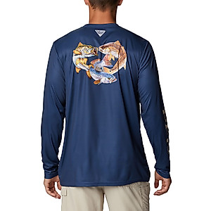 Columbia Men's Terminal Tackle PFG Carey Chen Long Sleeve, Carbon/Ancient Fossil Inshore Trio, Large
