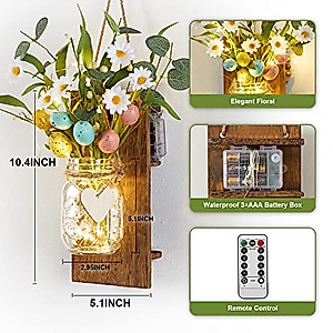 2 PACK Easter Decorations, Party Joy Easter Decor Mason Jar Sconces Rustic Wall Decor for Living Room Bathroom with Remote Control LED Fairy Lights and Artificial Flowers Spring Decorations for Home