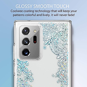 Coolwee Clear Glitter for Note 20 Ultra Case Thin Flower Slim Crystal Lace Bling Women Girls Floral Plastic Hard Back Soft TPU Bumper Protective Cover for Samsung Galaxy Note 20 Ultra Mandala Henna