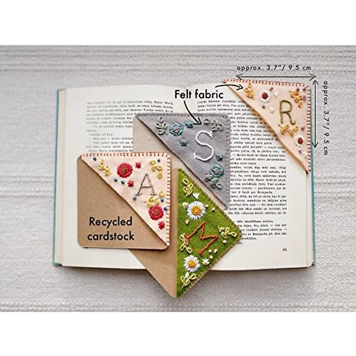 Personalized Hand Embroidered Corner Bookmark,Letters Cute Felt Triangle Bookmark for Women, Embroidery Corner Bookmarks Accessories for Book Lovers (Summer-J)