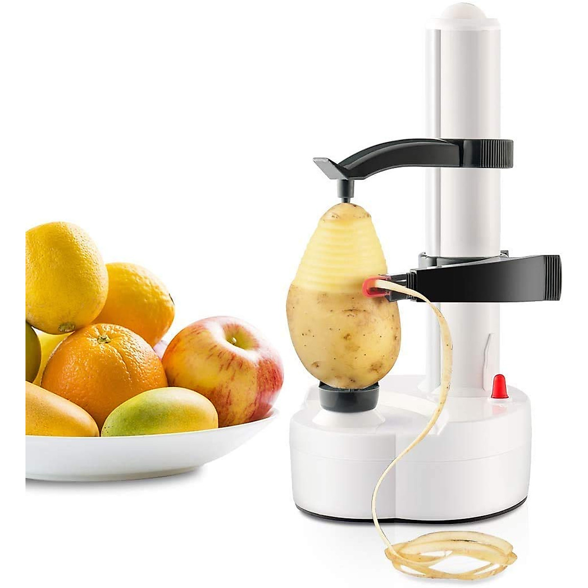 Multifunctional Electric Automatic Peeler Stainless Steel Fruit and Vegetable Peeler Machine Kitchen Peeling Tool for Apple and Potato [2 Replacement Blades] - White