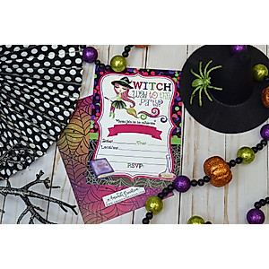 Fancy Halloween Witch Halloween Birthday Party Invitations, 20 5x7 Fill In Cards with Twenty White Envelopes by AmandaCreation