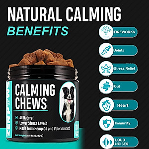 Hemp Calming Chews for Dogs with Anxiety and Stress - Dog Calming Treats - Dog Anxiety Relief - Storms, Barking, Separation - Valerian - Hemp Oil - Calming Treats for Dog