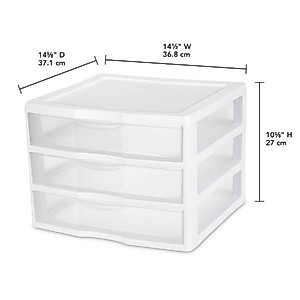 Sterilite 3-Drawer Organizer - ClearView Wide 2093 (White / Clear) (10.25"H x 14.5"W x 14.25"D)