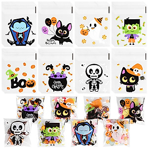 CCINEE 240pcs Halloween Treat Bags Clear Self-adhesive Candy Bags Cellophane Plastic Cookie Bags for Party Favors Halloween Decoration