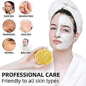 60-Count Compressed Facial Sponges|100% Natural Kickleen Cellulose Cosmetic Spa Sponges for Daily Facial Cleansing|Makeup and Mask Removal | Exfoliating | Skin Massage | Pore Exfoliation (Yellow)