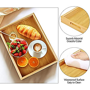 Aodaer 2 Pack Natural Bed Tray Table with Folding Legs Kids Portable Serving Platters Tray with Handles Large Serving Tray Breakfast Food Tray for Bed, Sofa, Kitchen, Eating, Working