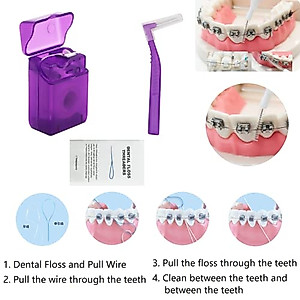 Net Bag Portable Orthodontic Care Kit Orthodontic Toothbrush Kit for Orthodontic Patient for Braces Travel Oral Care Kit Dental Travel Kit Interdental Brush Dental Wax Dental Floss (8 Pcs/Pack)-Purple